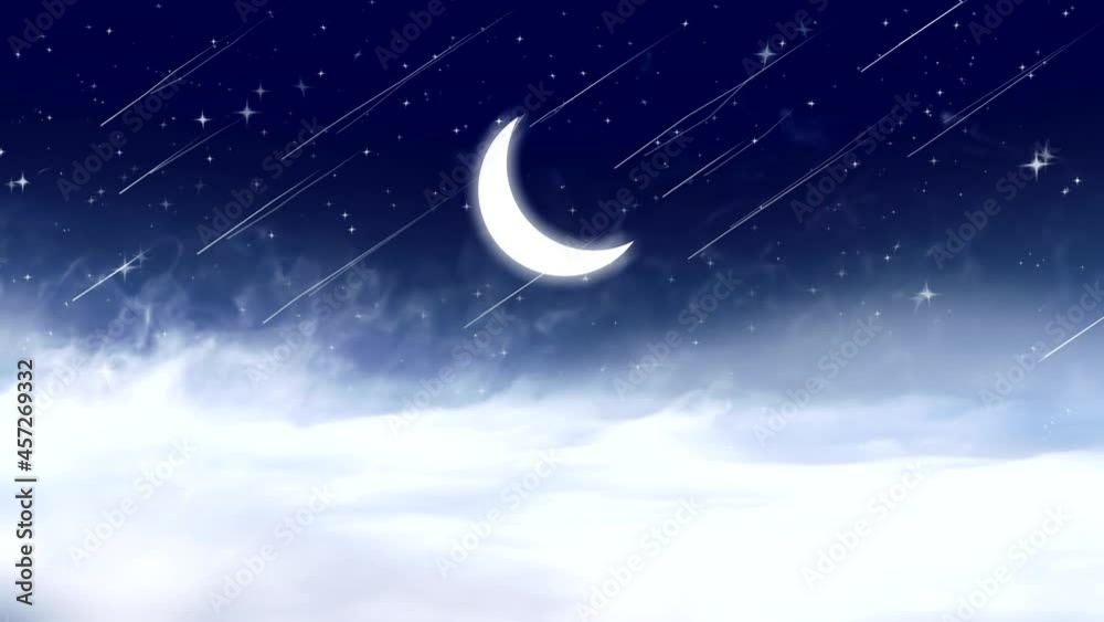 night sky with moon and stars illustration animation, Ultra HD 4K ...