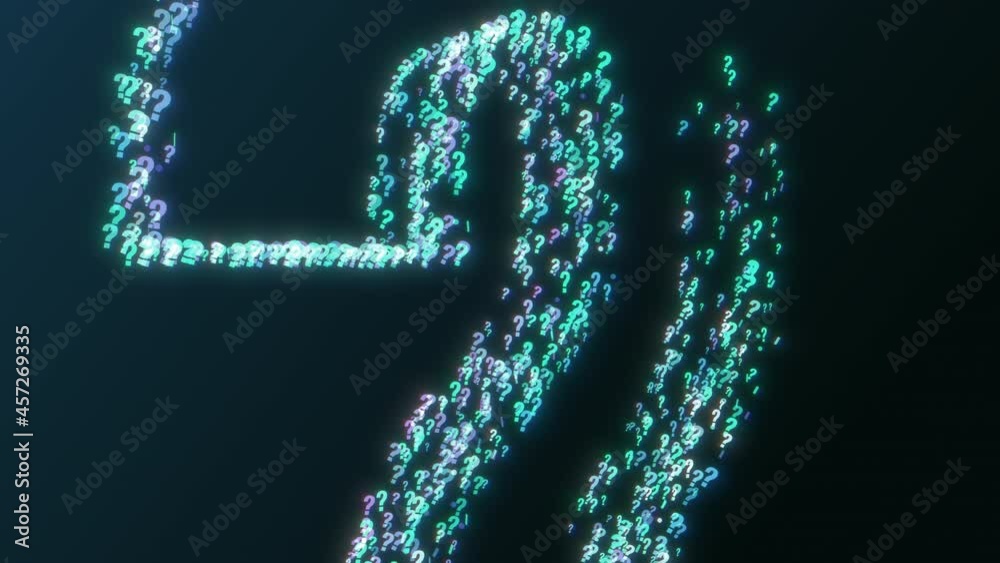 intro animation of a question mark, build-up from particles, concept of ...