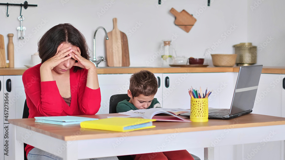 angry serious mum lecturing lazy unmotivated schoolboy, children ...