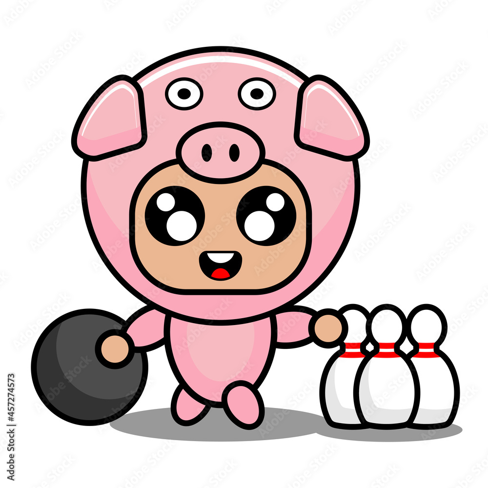 cartoon vector illustration of cute pig animal mascot costume character ...