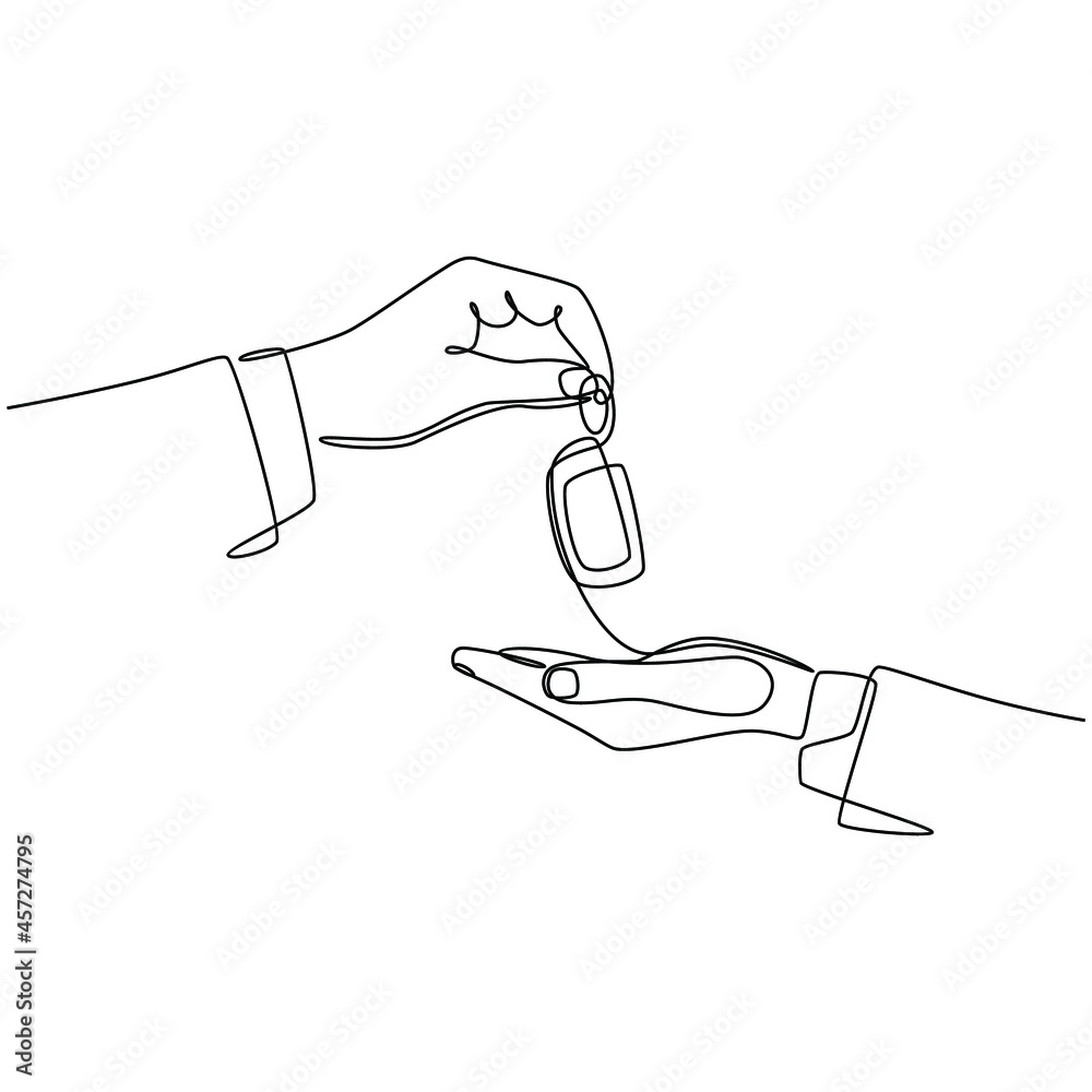 continuous line drawing Male hand giving car key to female hand.vector ...