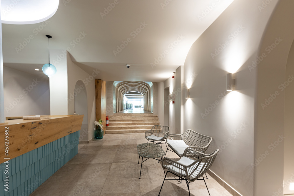 Hotel wellness center interior with reception desk Stock Photo | Adobe ...