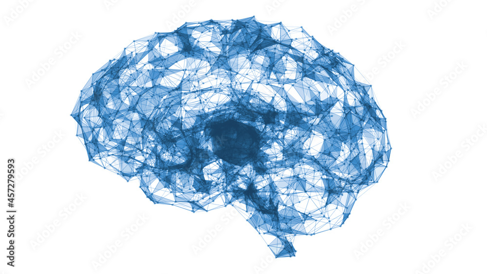 Digital data and network connection of blue color human brain isolated ...