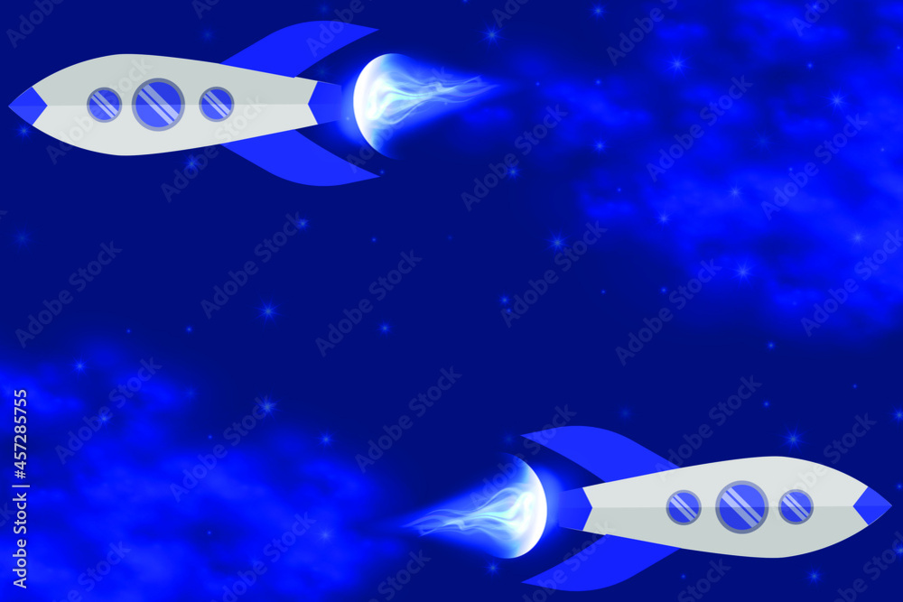 Dark blue space cosmic background with planetary and stars light effect ...