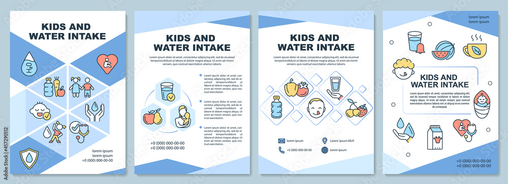 Kids and water intake brochure template. Water amount for children ...
