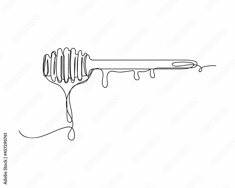 Continuous one line drawing of fresh honey dripping from a spoon icon ...