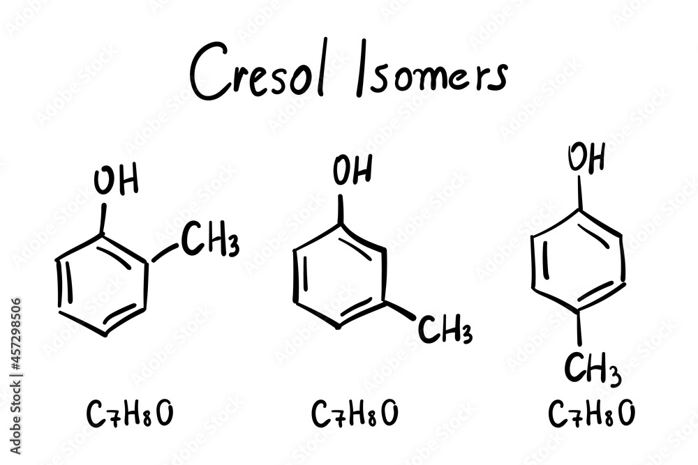 Isomers of Cresol Molecule Formula Hand Drawn Imitation Stock Vector ...