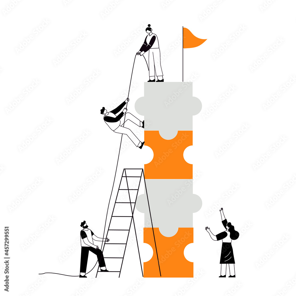 The concept of joint teamwork, building a business team. Vector ...