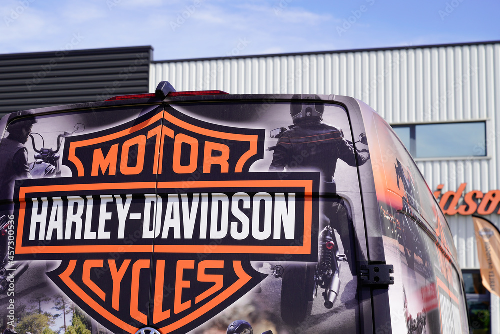Harley-Davidson logo text and Motorcycle Sign brand on delivery van ...