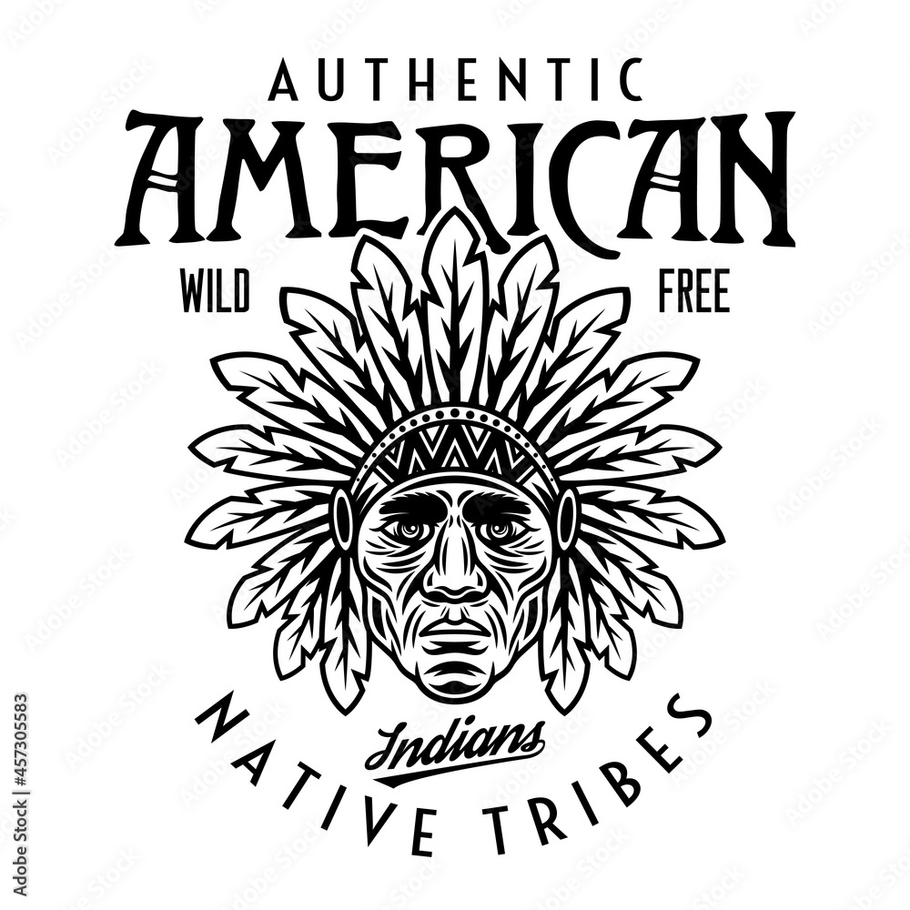 Native american indians vector vintage emblem, label, badge or logo ...