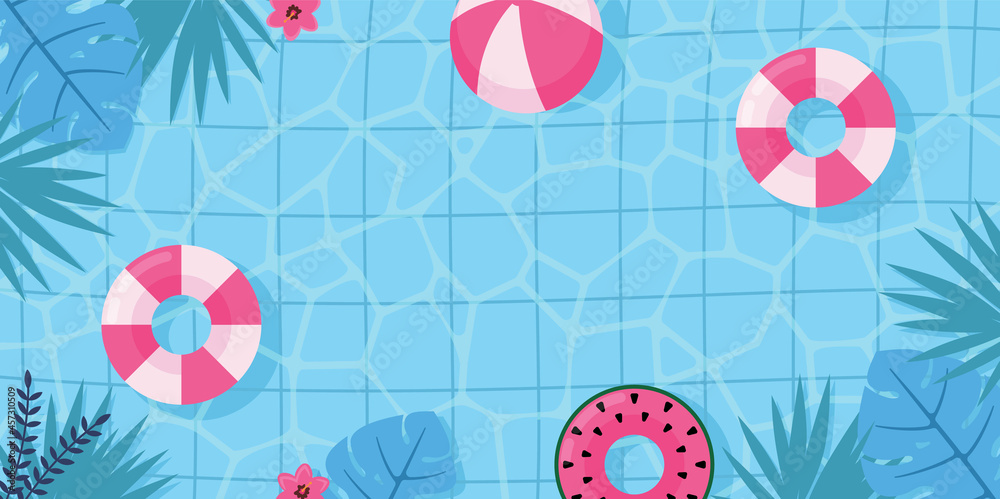 Summer pool with floral tropical exotic plants. Abstract seasonal ...