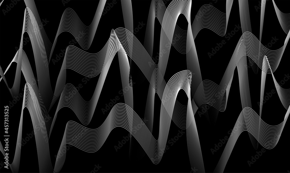 Black and white background. Abstract waves line stripes. Vector. Stock ...