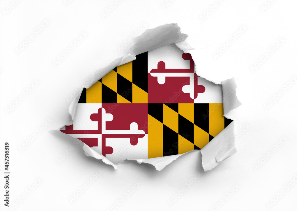 Flag of Maryland underneath the ripped paper – realistic 3d rendering ...