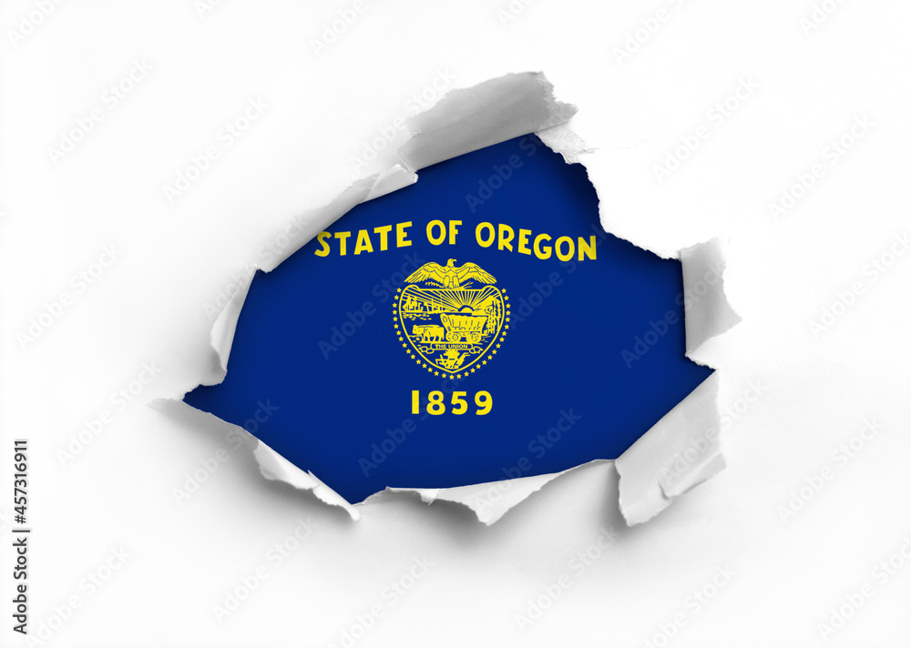 Flag of Oregon underneath the ripped paper – realistic 3d rendering ...