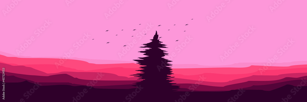 standalone tree in mountain landscape vector illustration design for ...