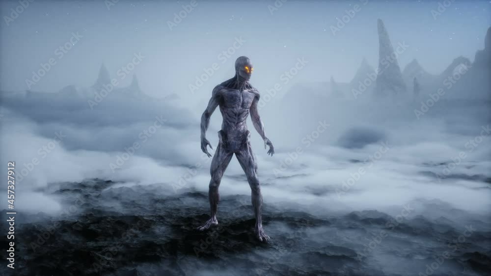 Alien on alien planet. Mars surface. UFO concept. Realistic 4k ...