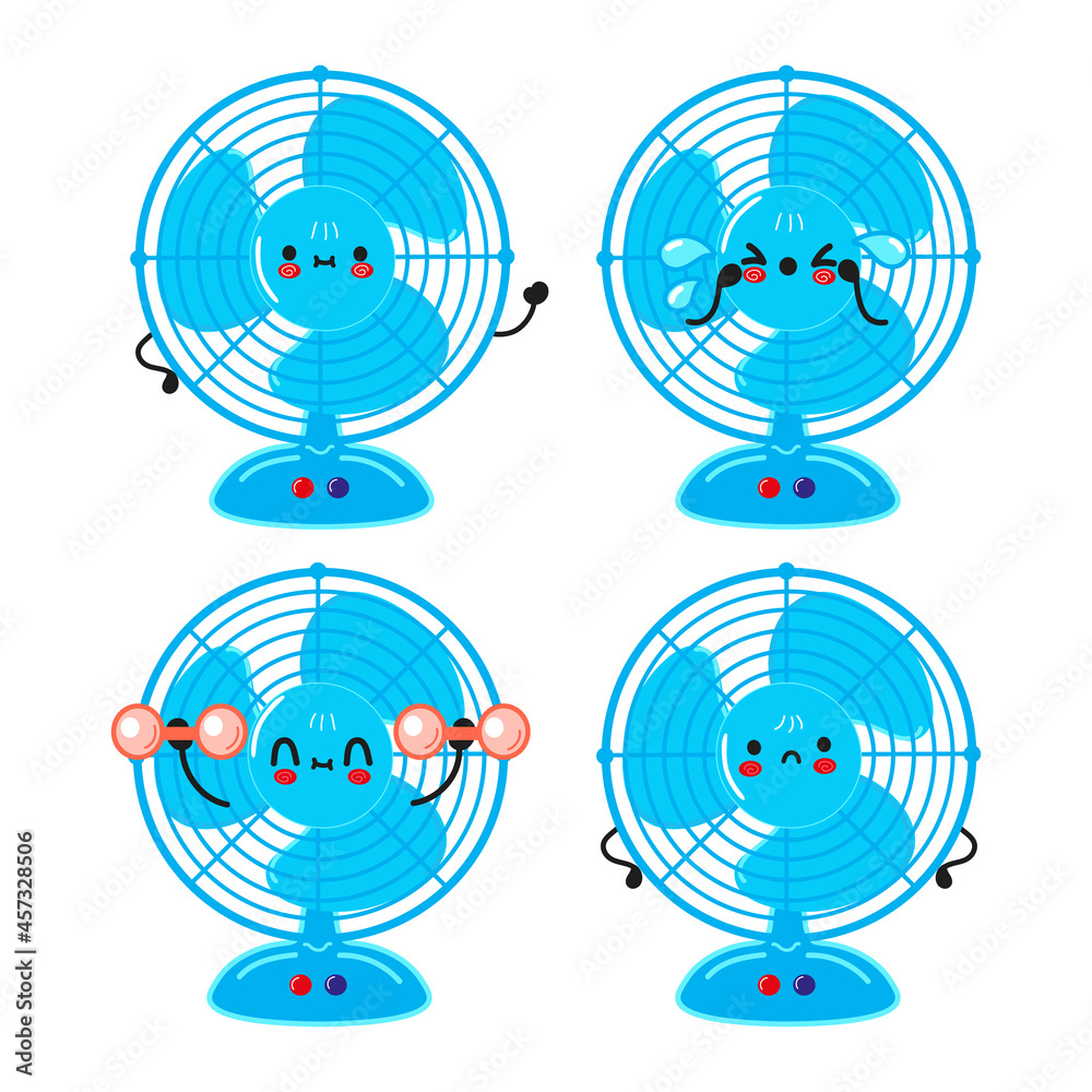 Funny cute happy fan characters bundle set. Vector kawaii line cartoon ...