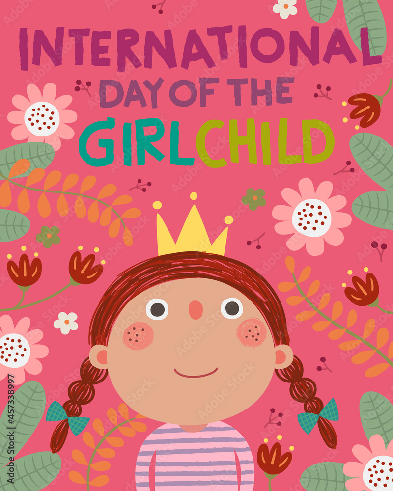 International Day of the girl child background with little girl ...
