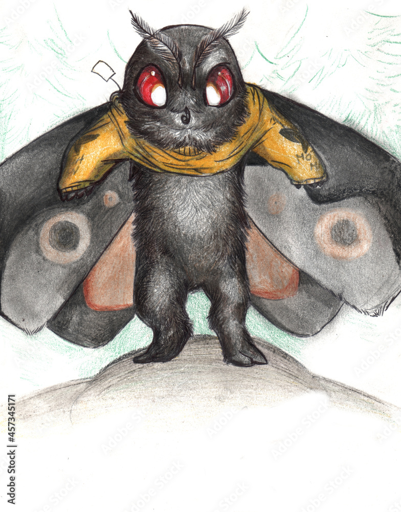 Illustration of a chibi giant moth trying to wear a sweater Stock ...