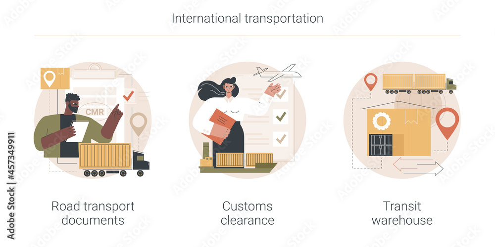 International transportation abstract concept vector illustration set ...