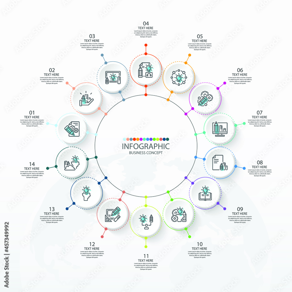 Basic circle infographic template with 14 steps, process or options ...