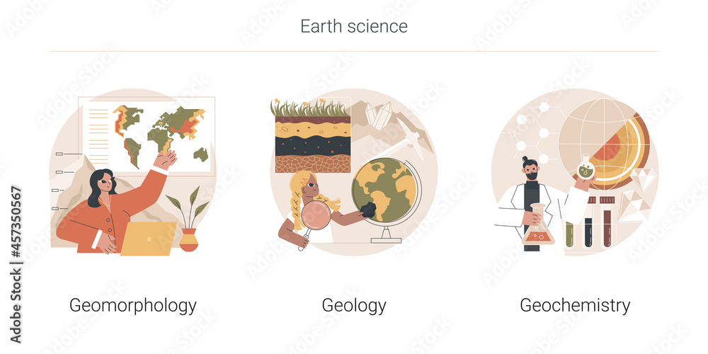 Earth science abstract concept vector illustration set. Geomorphology ...