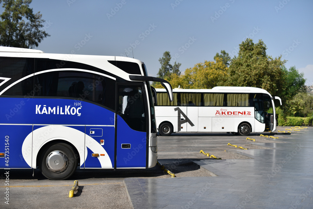Antalya, Turkey - October 9 2018: Intercity buses of Kamil Koc and ...