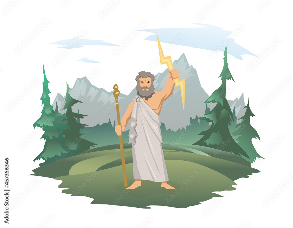 Zeus, the Father of Gods and men, ancient Greek god of sky. Ancient Greece mythology. Vector ...