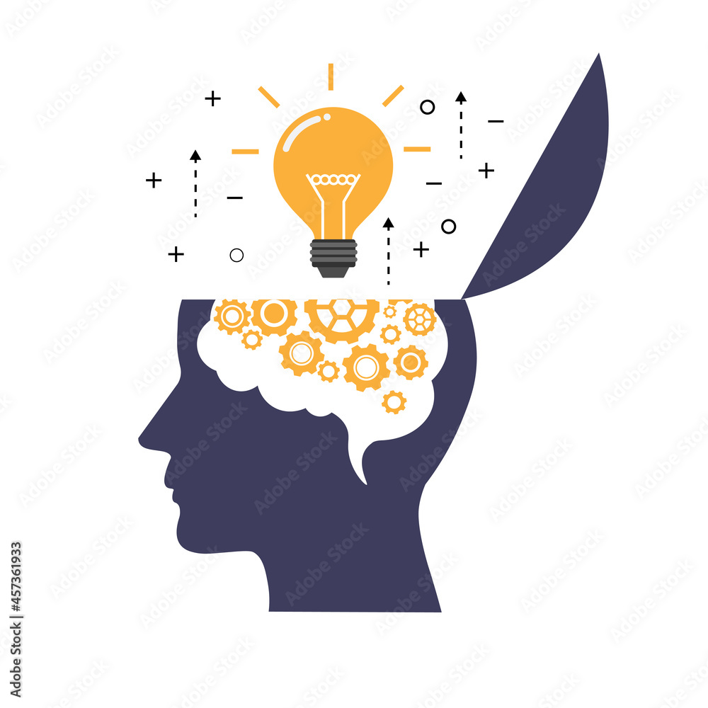 Open the brain with a light bulb on white background. Creativity and ...