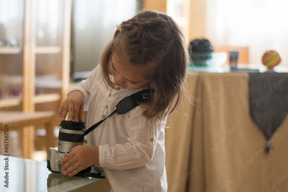 Child Taking A Picture. A Child Pretending To Take A Photograph With A ...