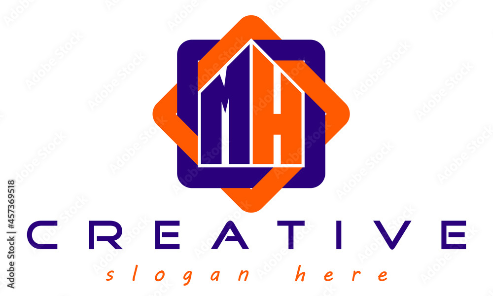 real estate MH letter logo with home sign logo design vector, house ...