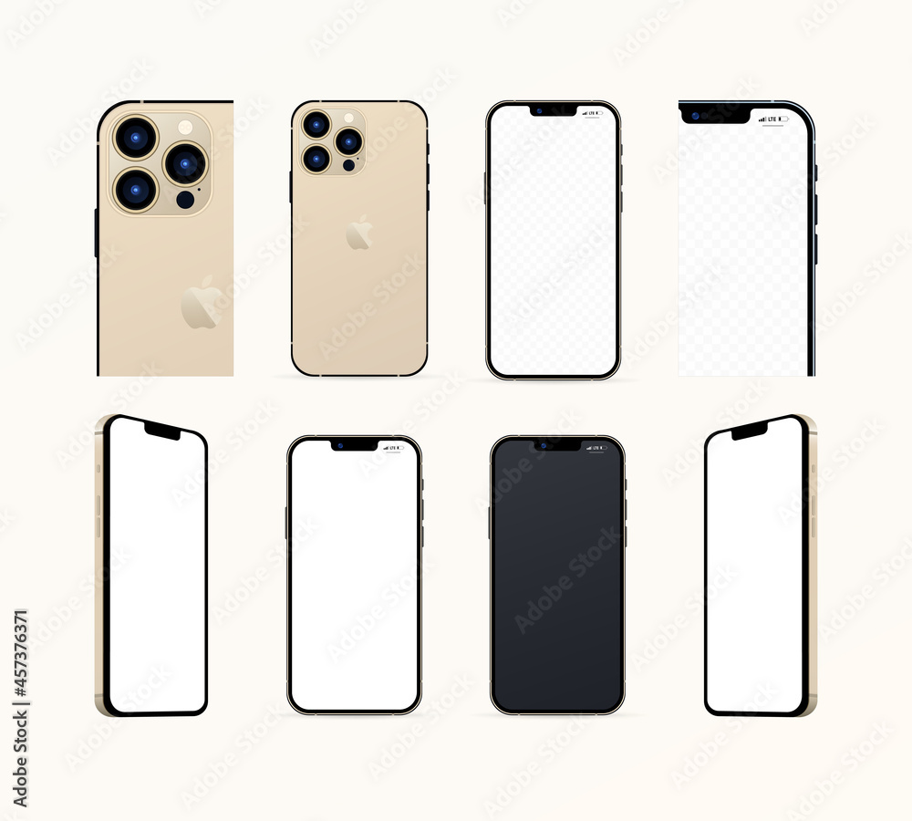 Gold iPhone Pro Max. New iPhone 13 pro max. Mock-up screen iphone and ...