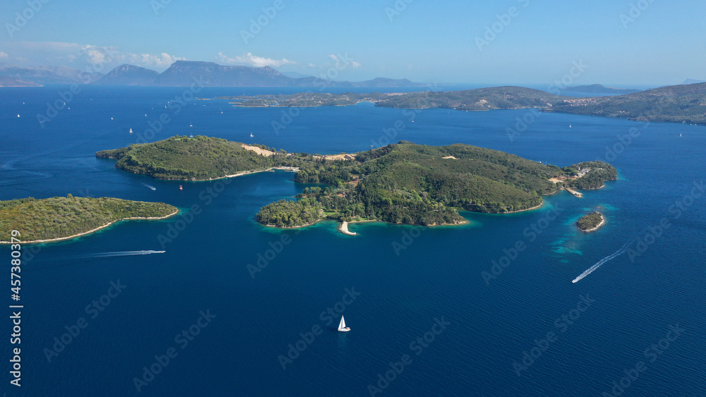 Aerial drone panoramic photo of iconic vegetated paradise island of ...
