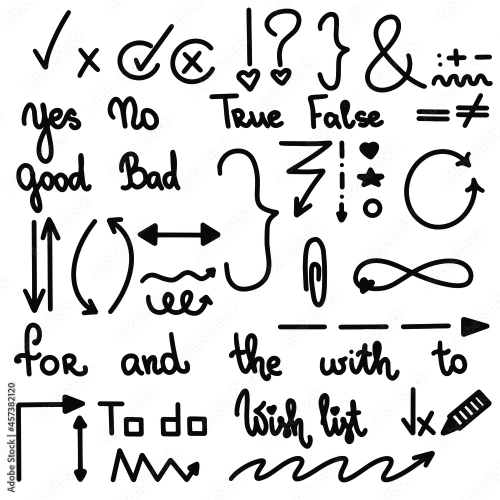 Black check mark hand drawn tick V X yes no ok sign vector illustration ...