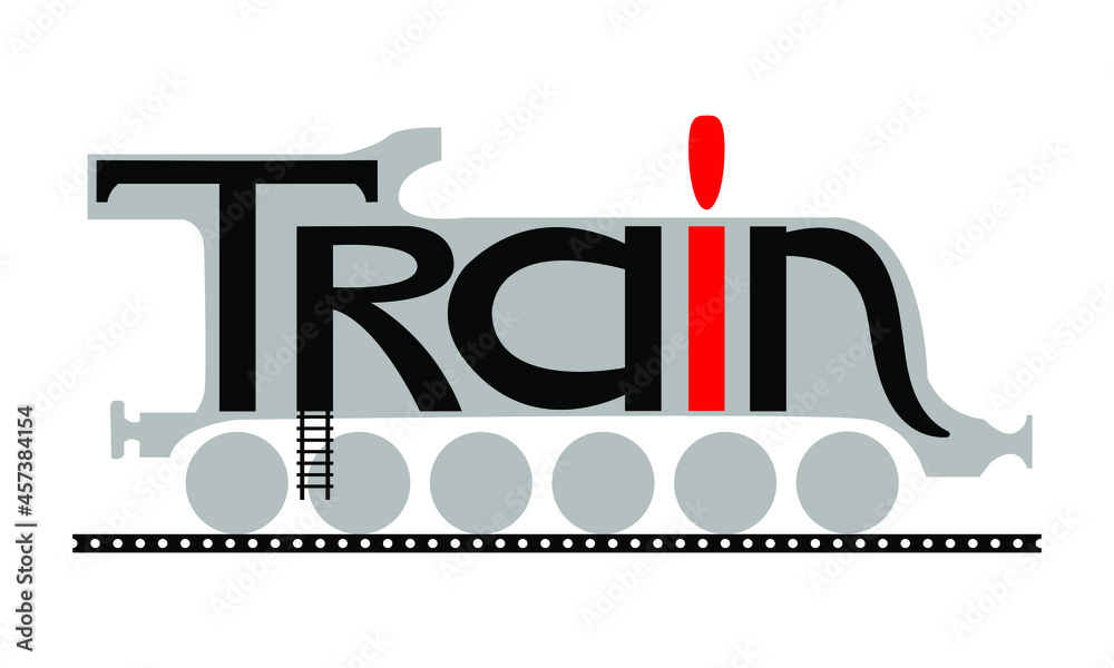 stylized image of an old steam locomotive and the word train for prints ...