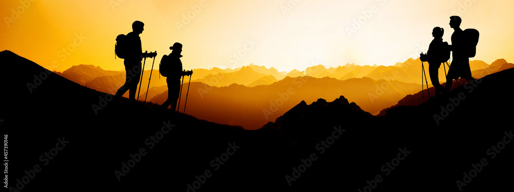 Yellow sunset landscape hiking background banner panorama illustration ...