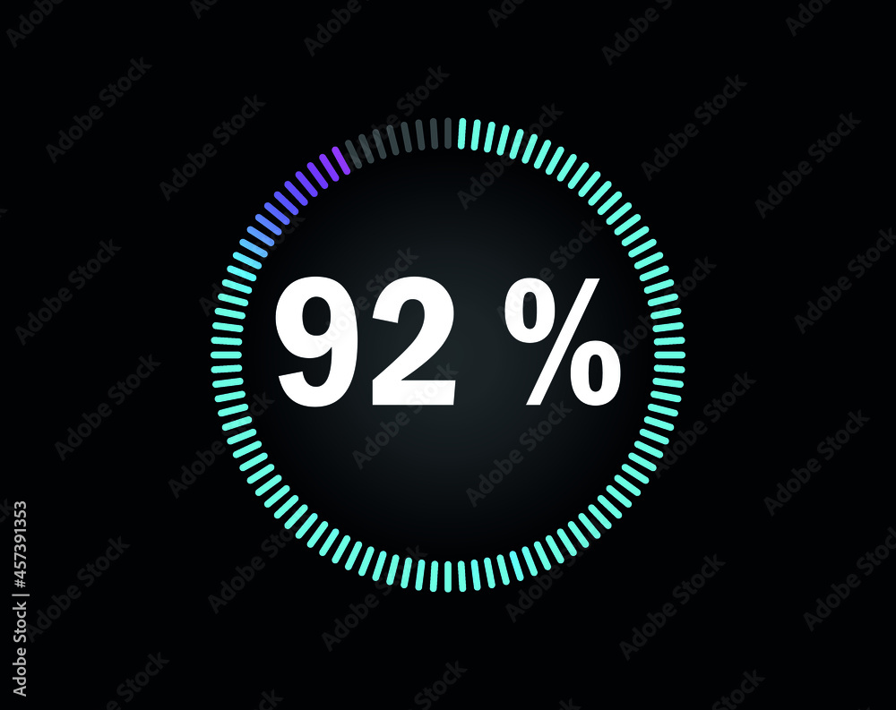 Percent circle diagram showing 92% - indicator with blue to pink ...