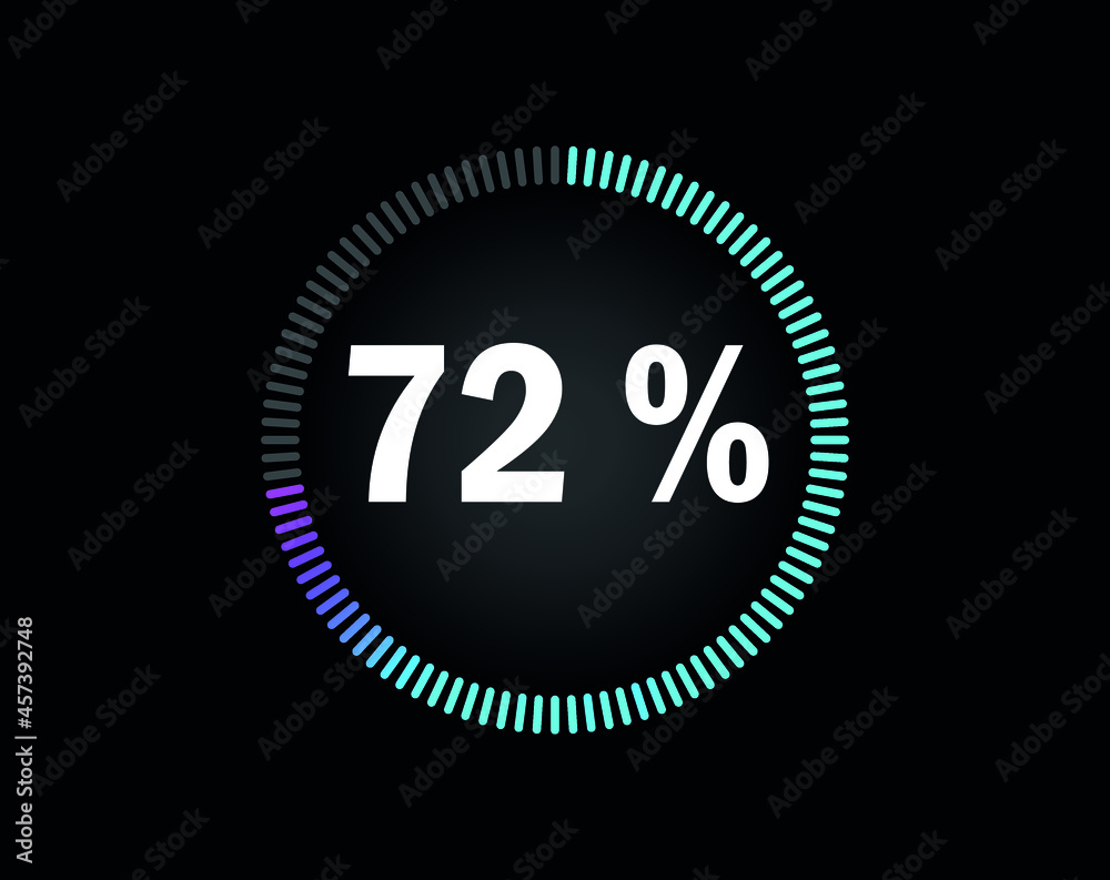 Percent circle diagram showing 72% - indicator with blue to pink ...