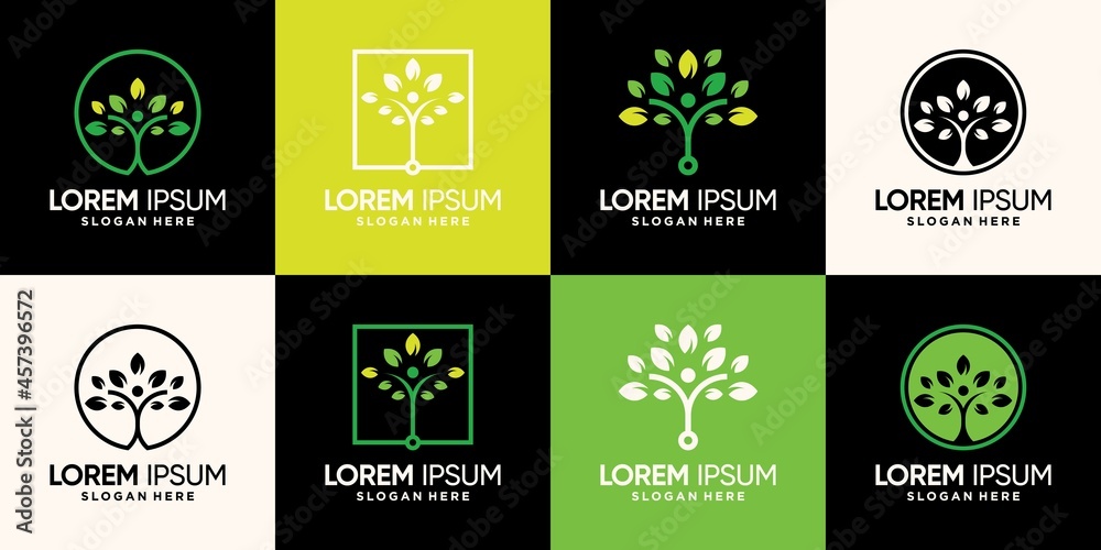 Set bundle of people tree logo design with unique modern concept ...