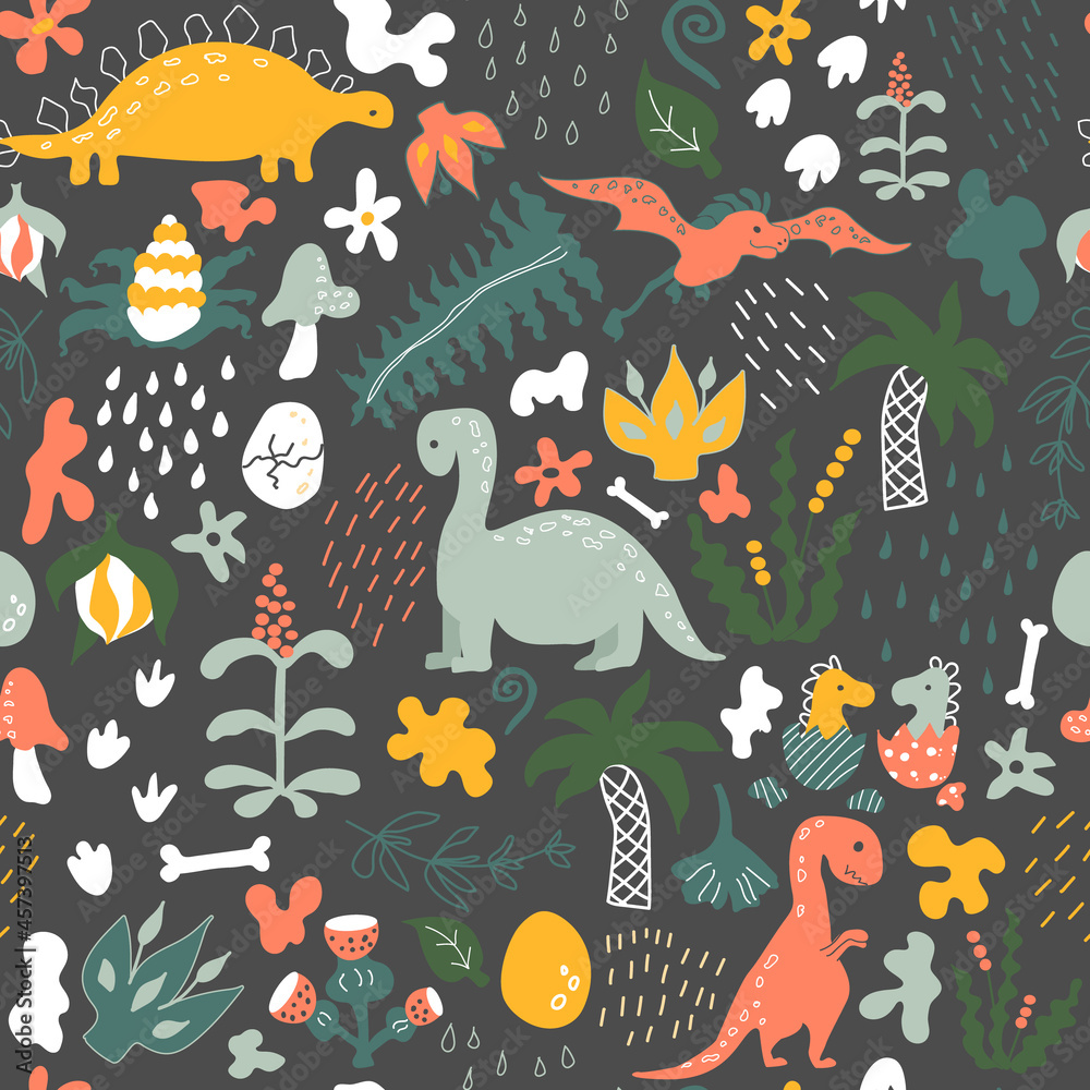 Dino pattern. Vector background. Seamless pattern with dinosaurs ...