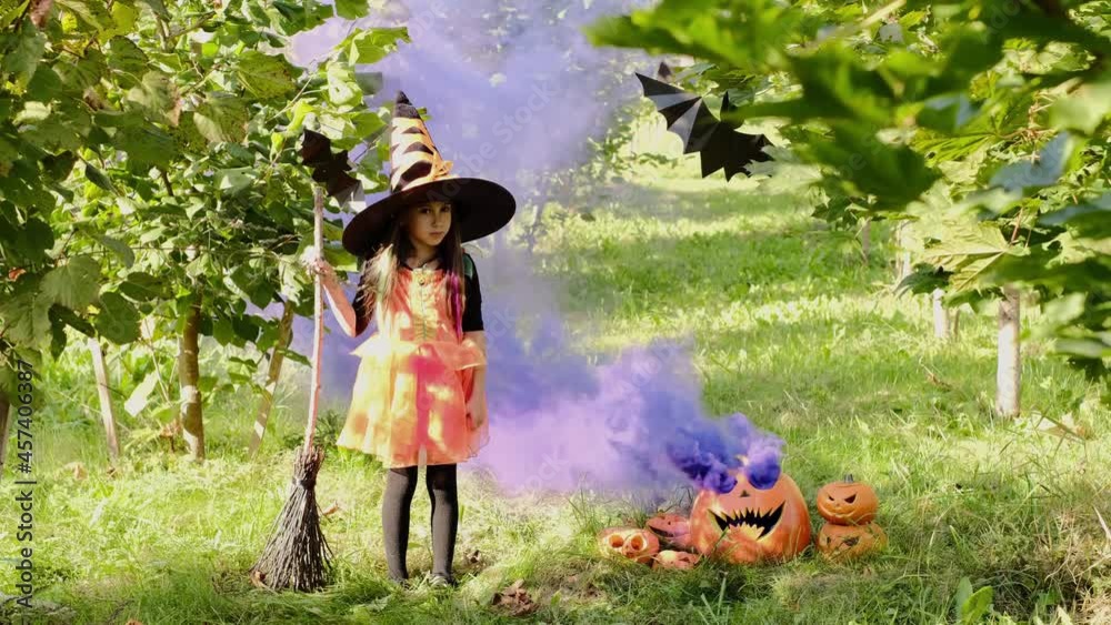 Puffs of purple smoke emanate from the pumpkin . A five-year-old girl ...
