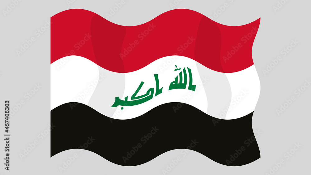 Detailed flat vector illustration of a flying flag of Iraq on a light ...