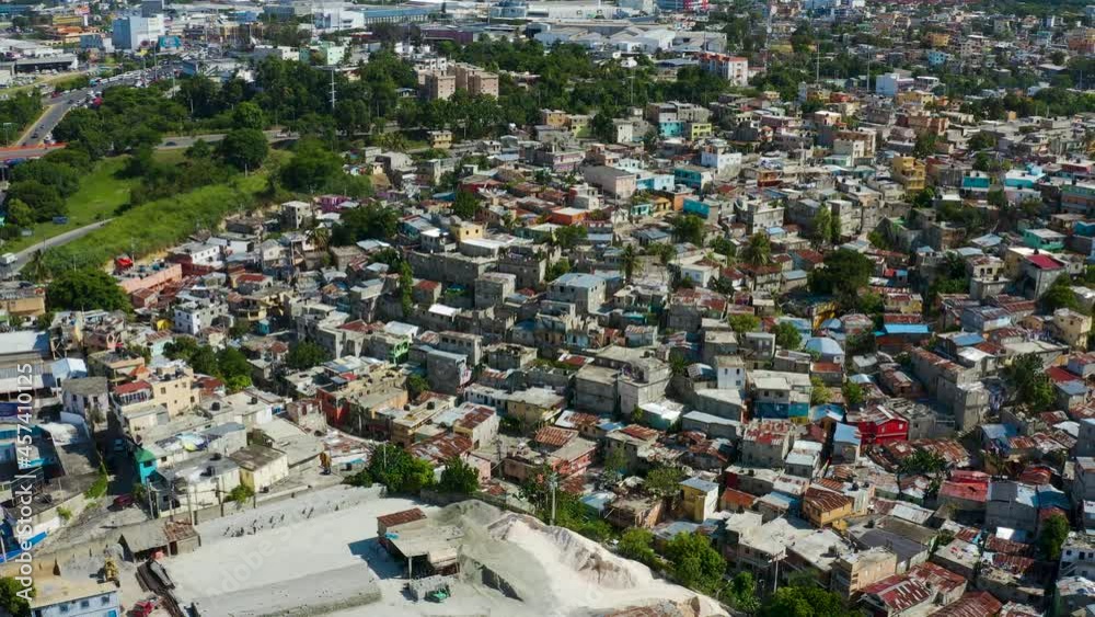 Poor urban areas of the Dominican Republic. The tin roofs of the shacks ...