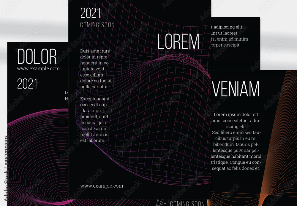 Flyer Layout with Geometric Wireframe Shapes on Black Stock Template ...