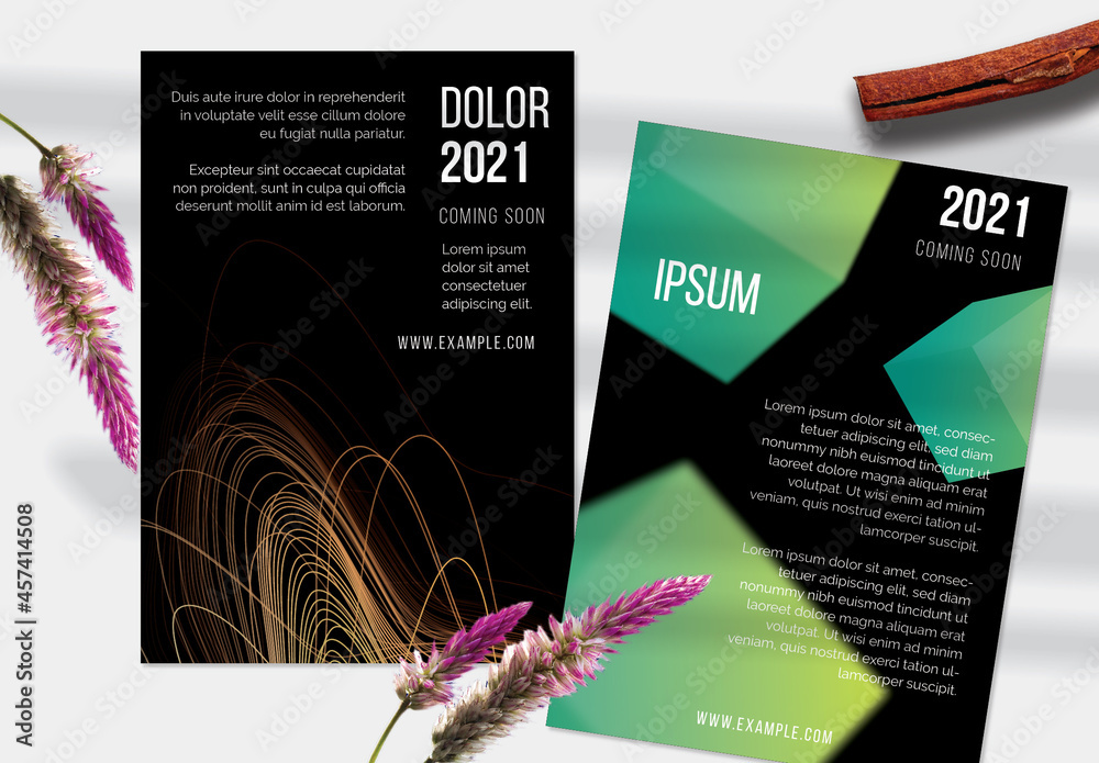 Flyer Layout with Motion Blur and Abstract Glowing Shapes Stock ...