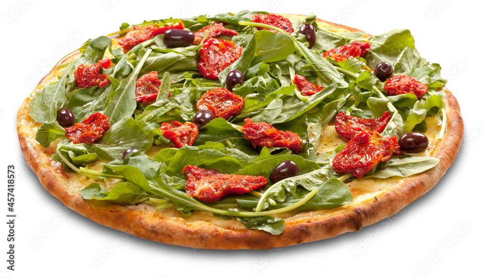 Deliciosa pizza de rúcula com tomate seco com base de mussarela em ...