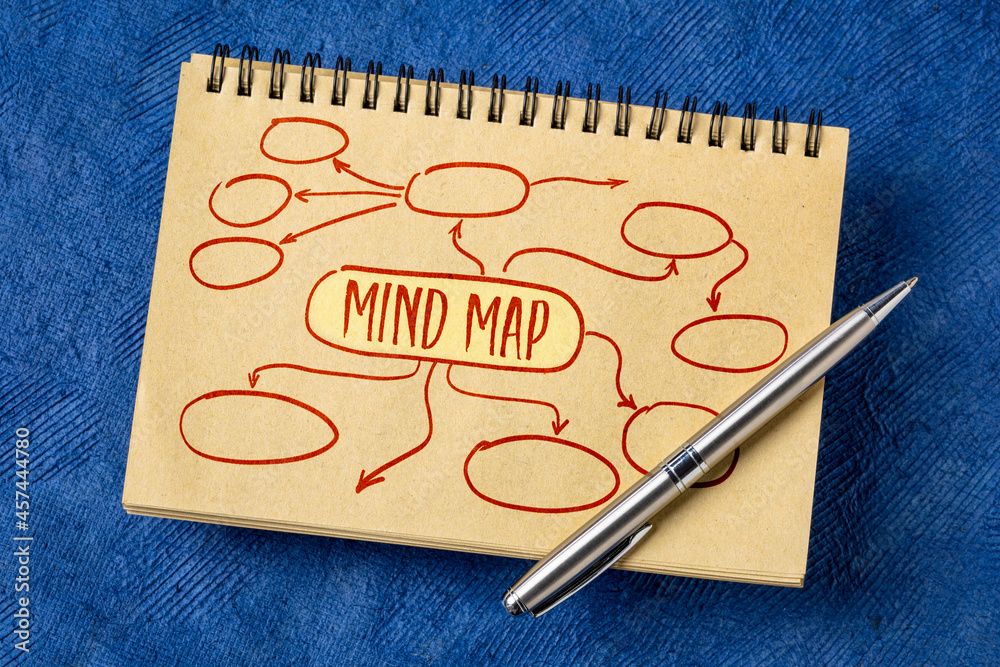 mind map, network or brainstorming concept - empty flowchart sketched ...