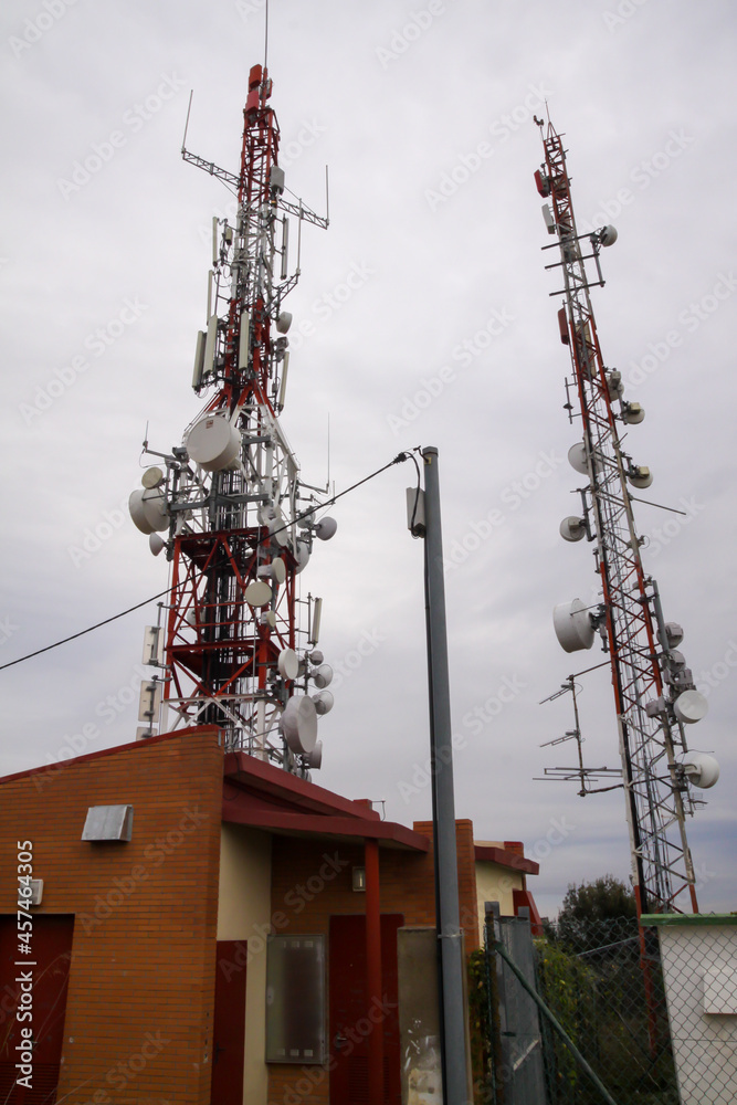 telecommunications tower of different mobile phone, radio and ...