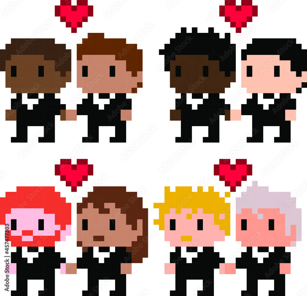 Pixel couples of diverse men in love getting married - vector, isolated ...