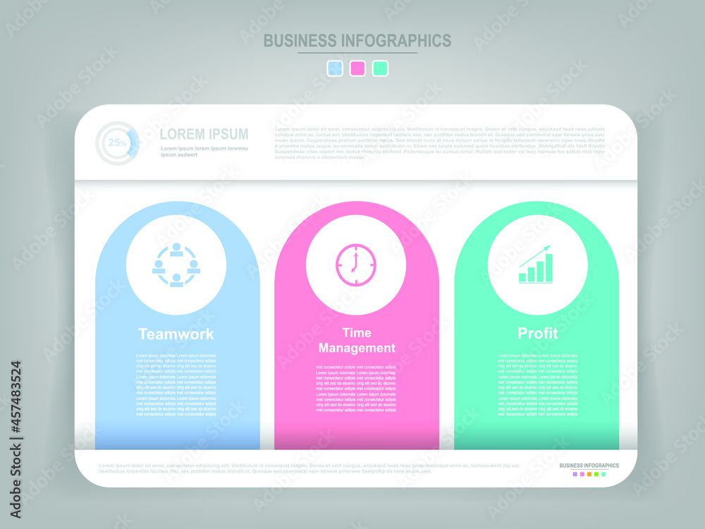 Infographic template of three parts on work sheet, flat design of ...